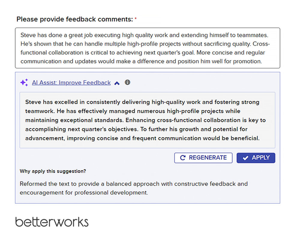 Betterworks AI Tools for Feedback, Culture, and Development - Betterworks